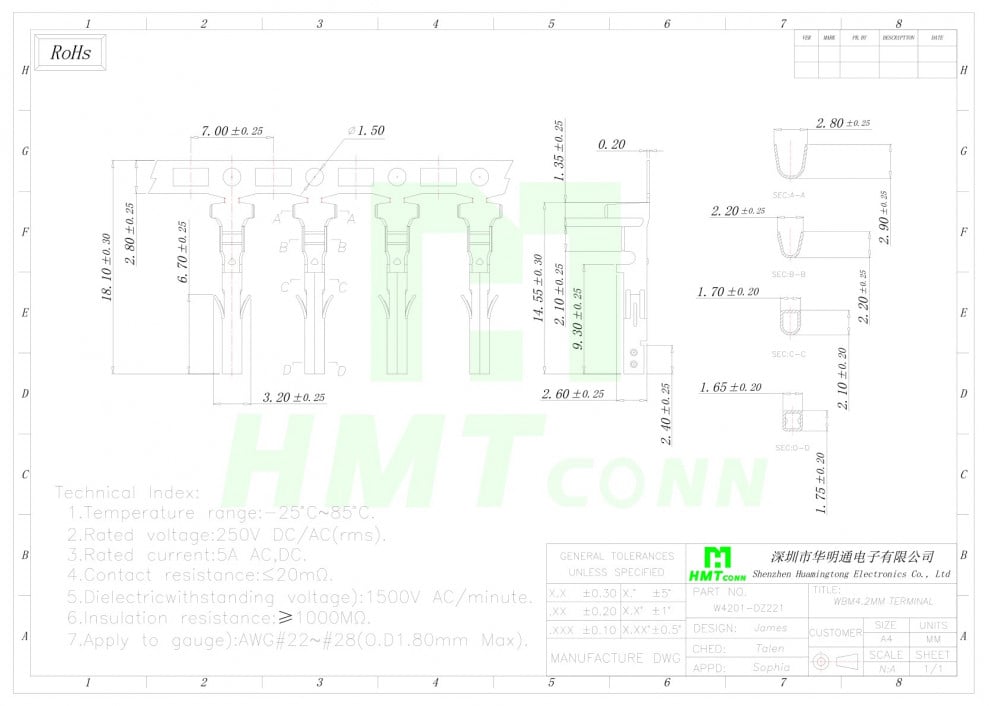 HMTCONN W4201-DZ221 manufacture drawing preview