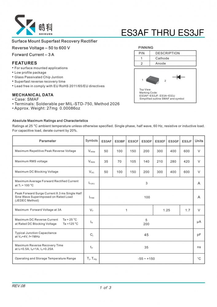 ES3GF datasheet page 1