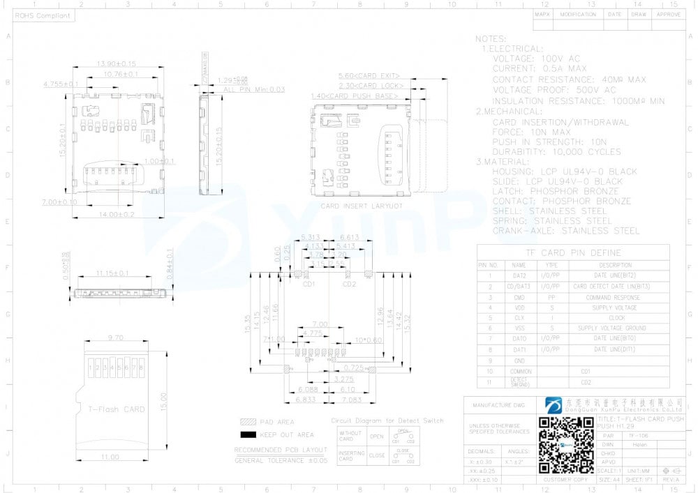 XUNPU TF-106 technical drawing