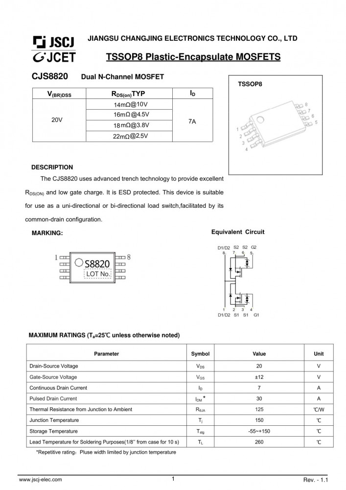 CJS8820 datasheet page 1