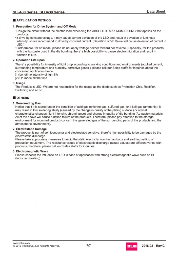 ROHM SLI-430 series datasheet page 7