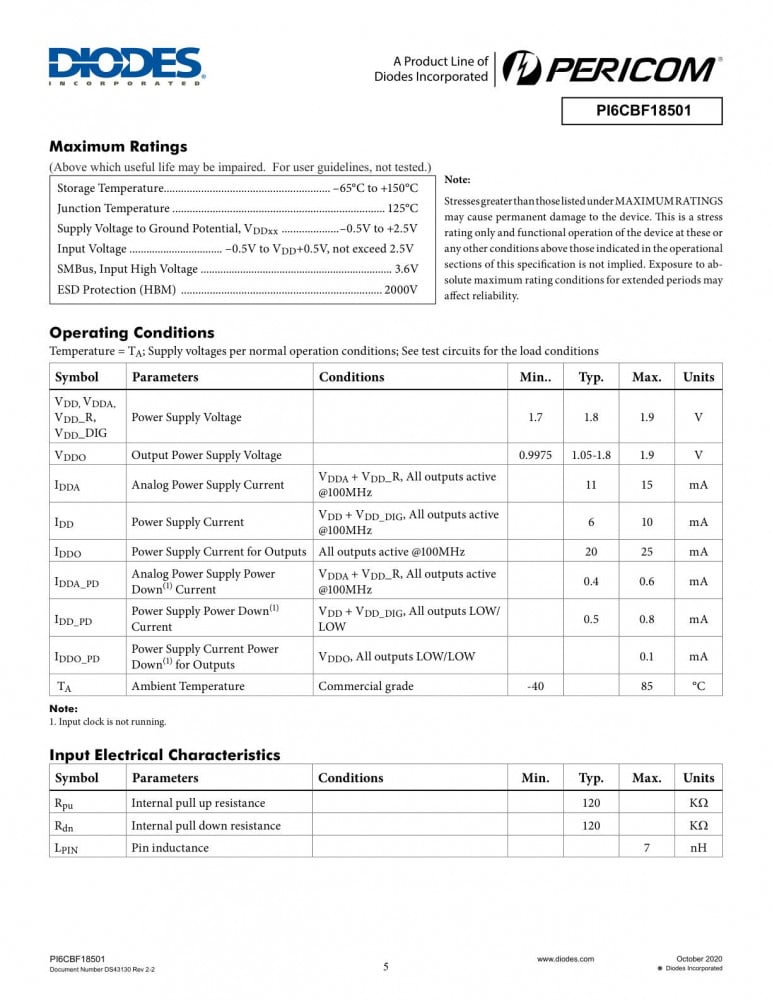 PI6CBF18501 datasheet page 5