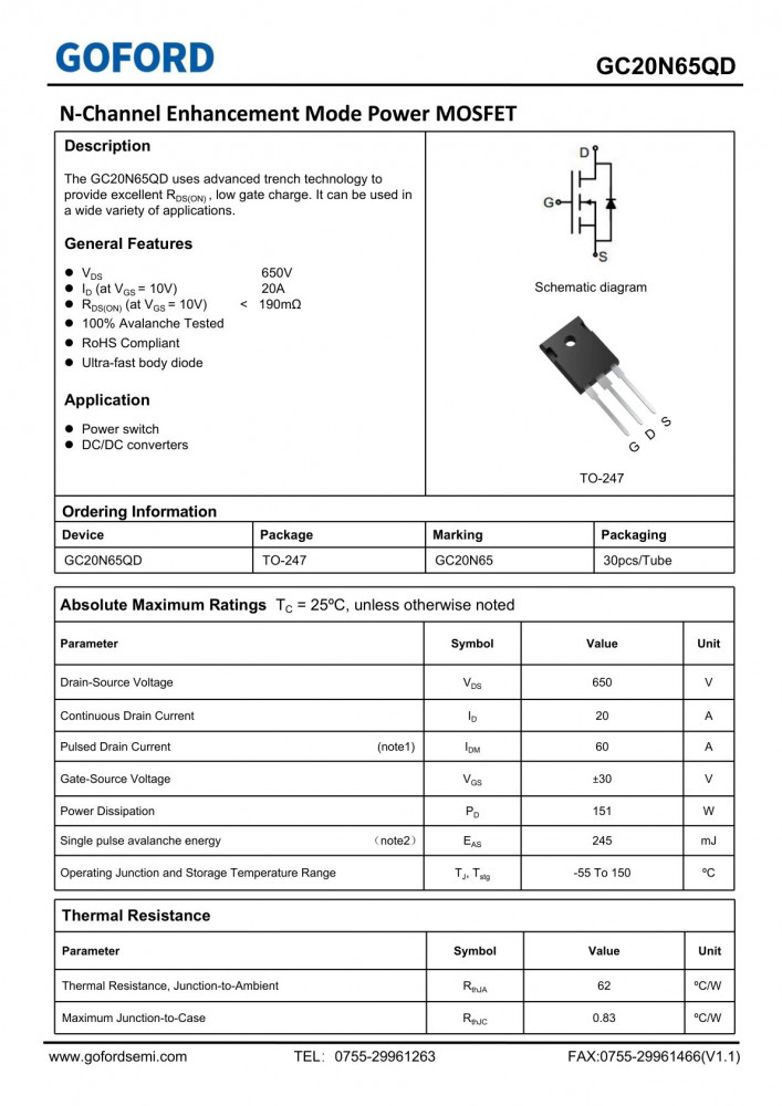 GC20N65QD datasheet page 1