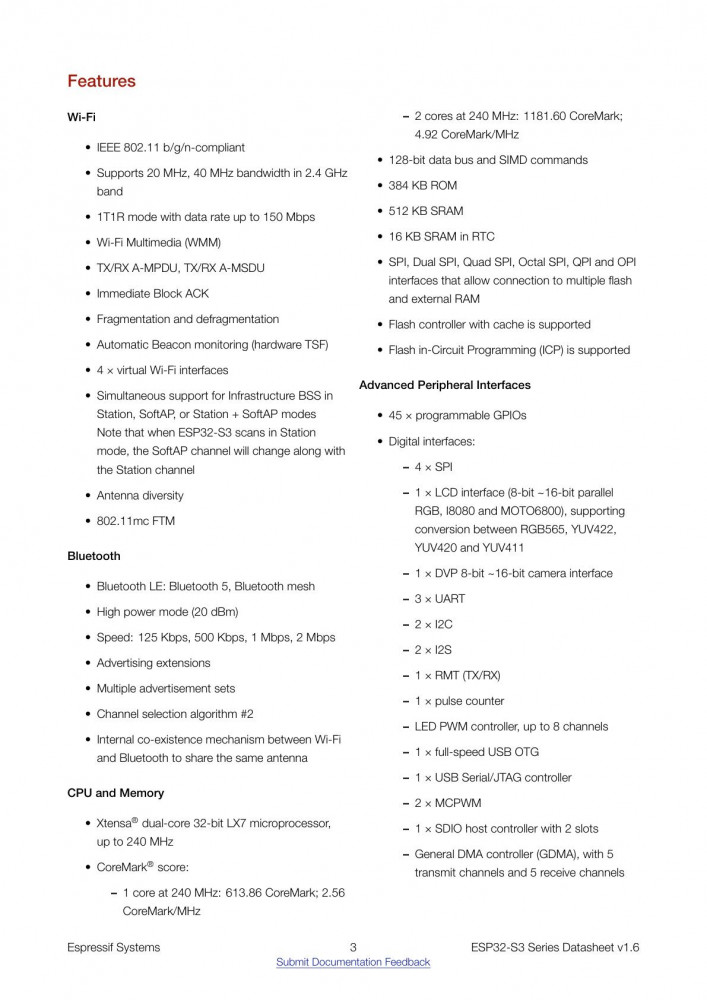ESP32-S3 datasheet page 3