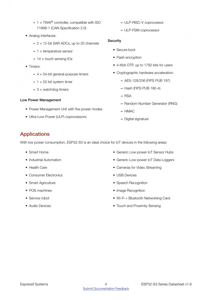 ESP32-S3 datasheet page 4
