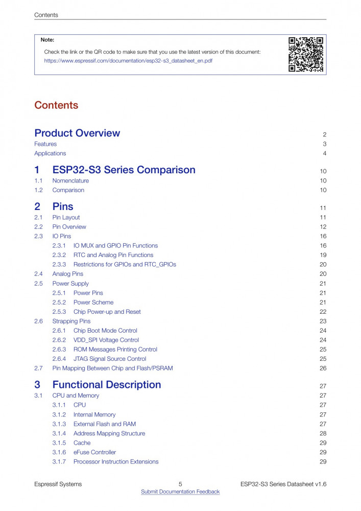ESP32-S3 datasheet page 5