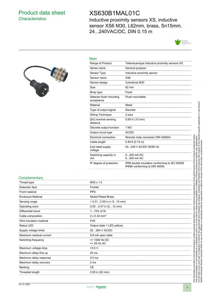 XS630B1MAL01C technical document page 1