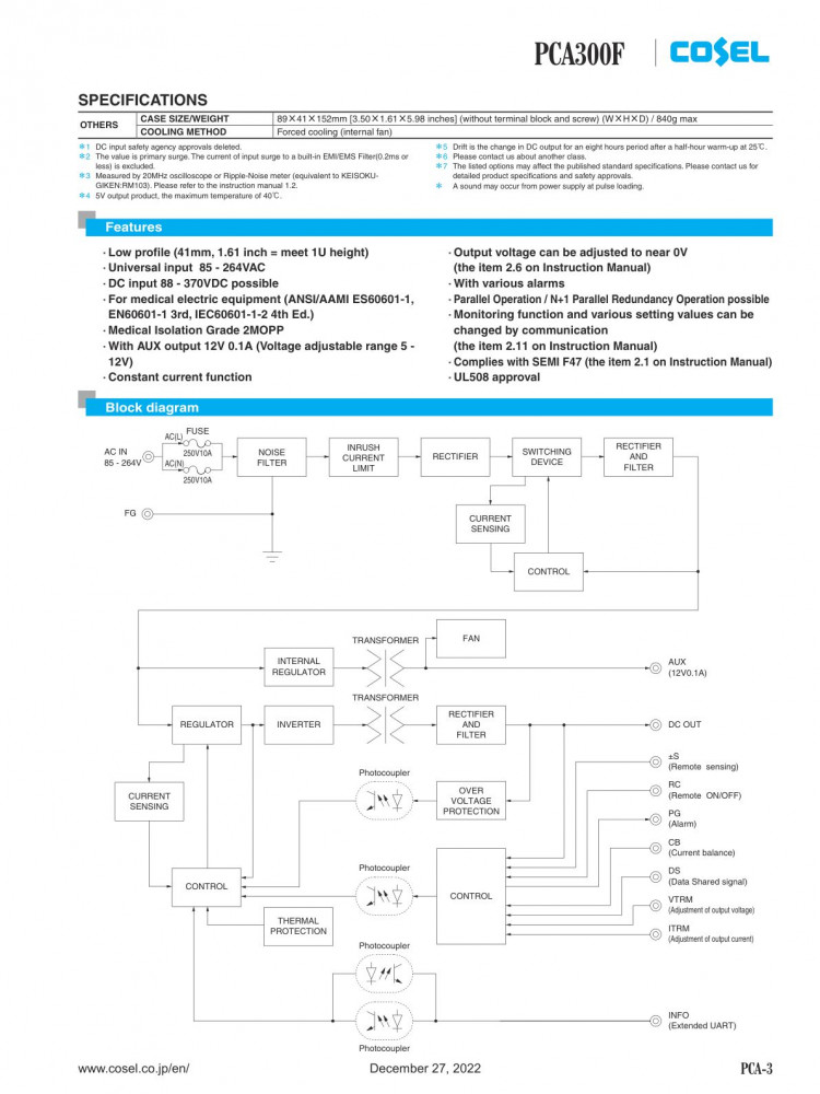 Cosel PCA series datasheet page 3