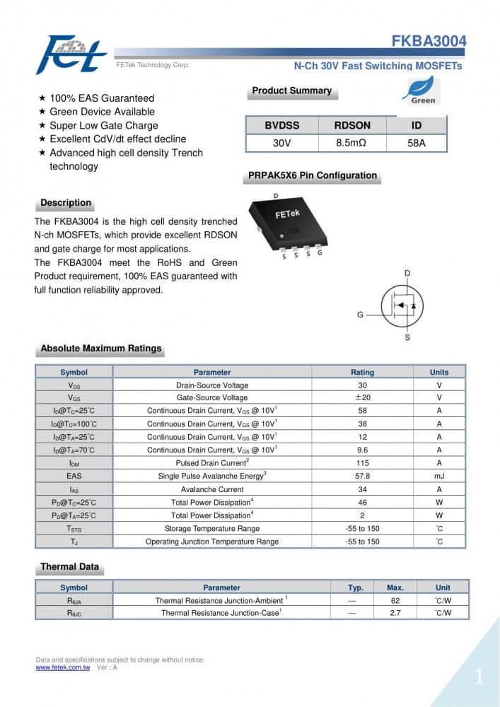 FKBA3004 datasheet page 1