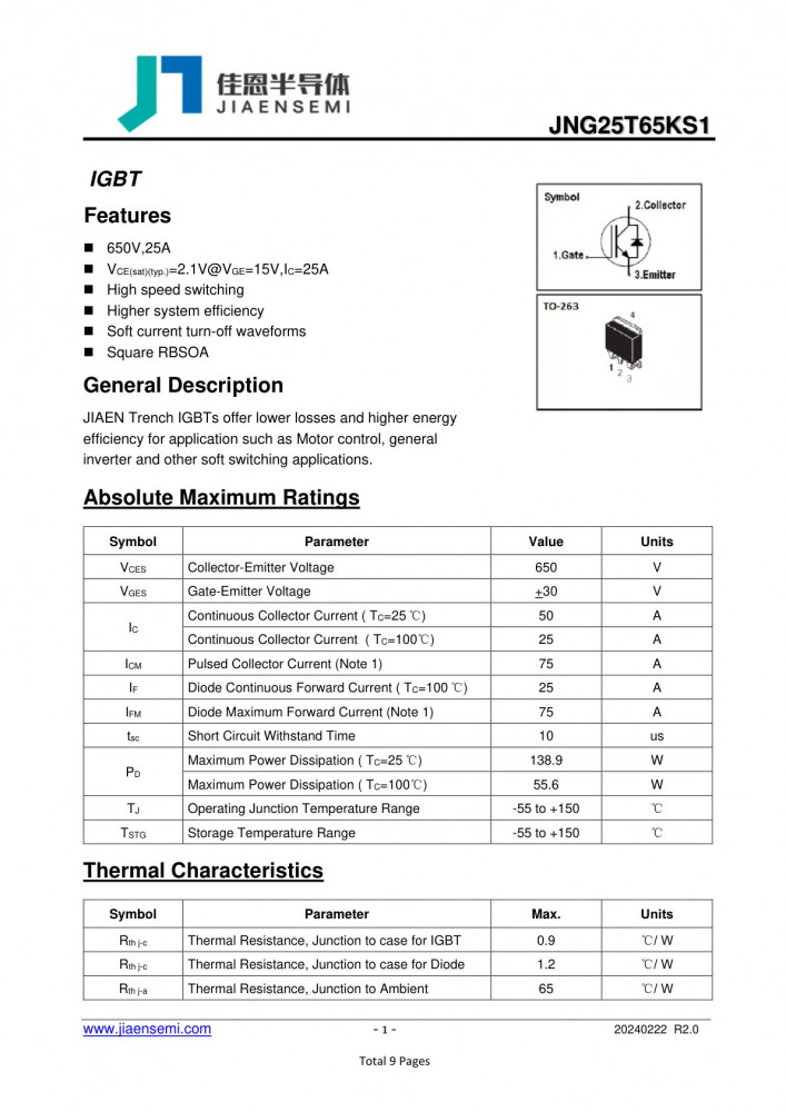 JNG25T65KS1 datasheet page 1