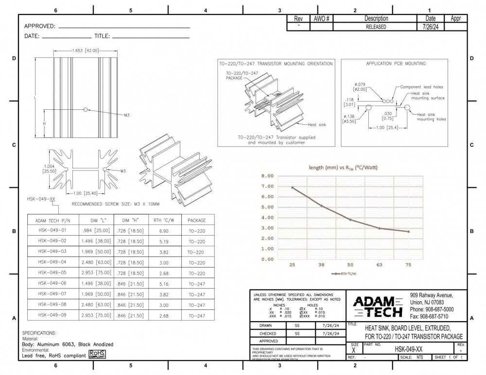 ADAM TECH HSK-049 series heat sink drawing preview