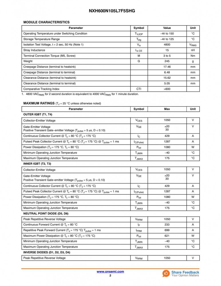 NXH600N105L7F5SHG datasheet page 2