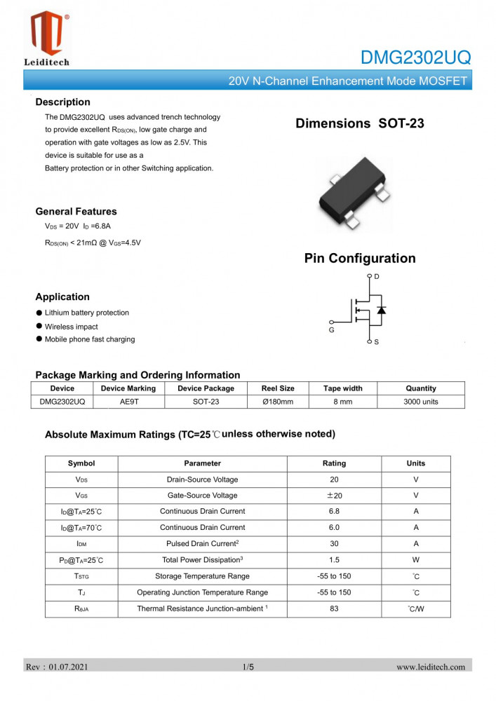 DMG2302UQ datasheet page 1