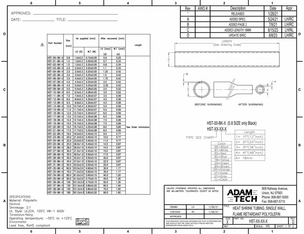 ADAM TECH HST heat-shrink tubing drawing page 1