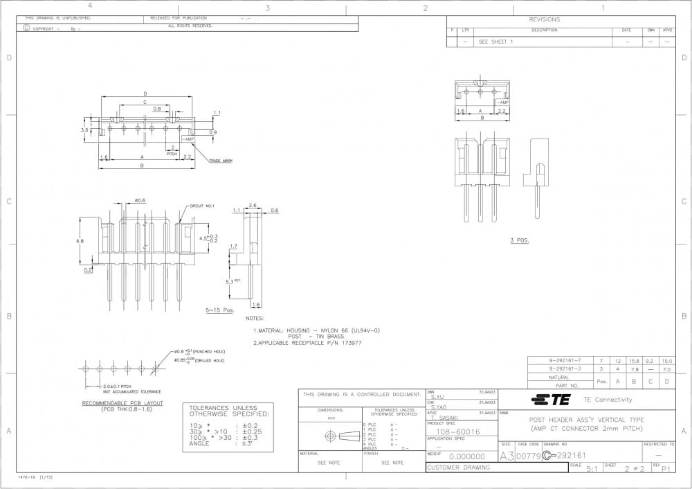 TE Connectivity 292161-5 technical drawing page 2