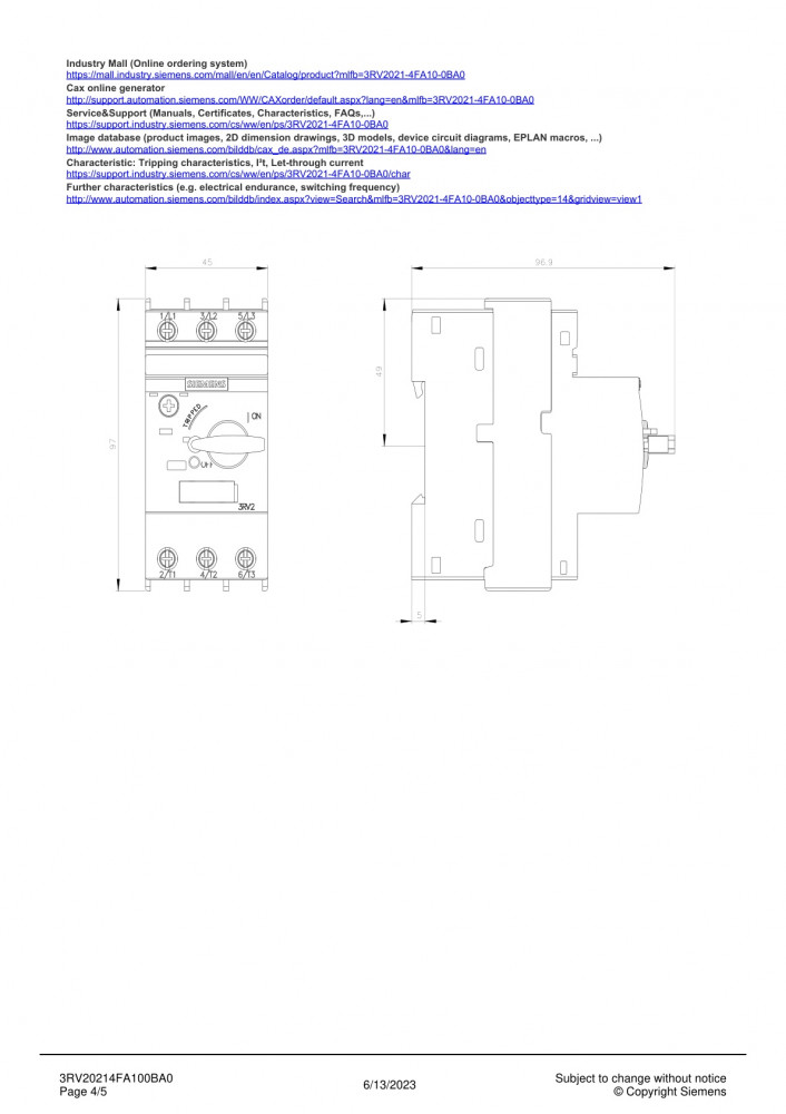 SIEMENS 3RV20214FA100BA0 technical document page 4