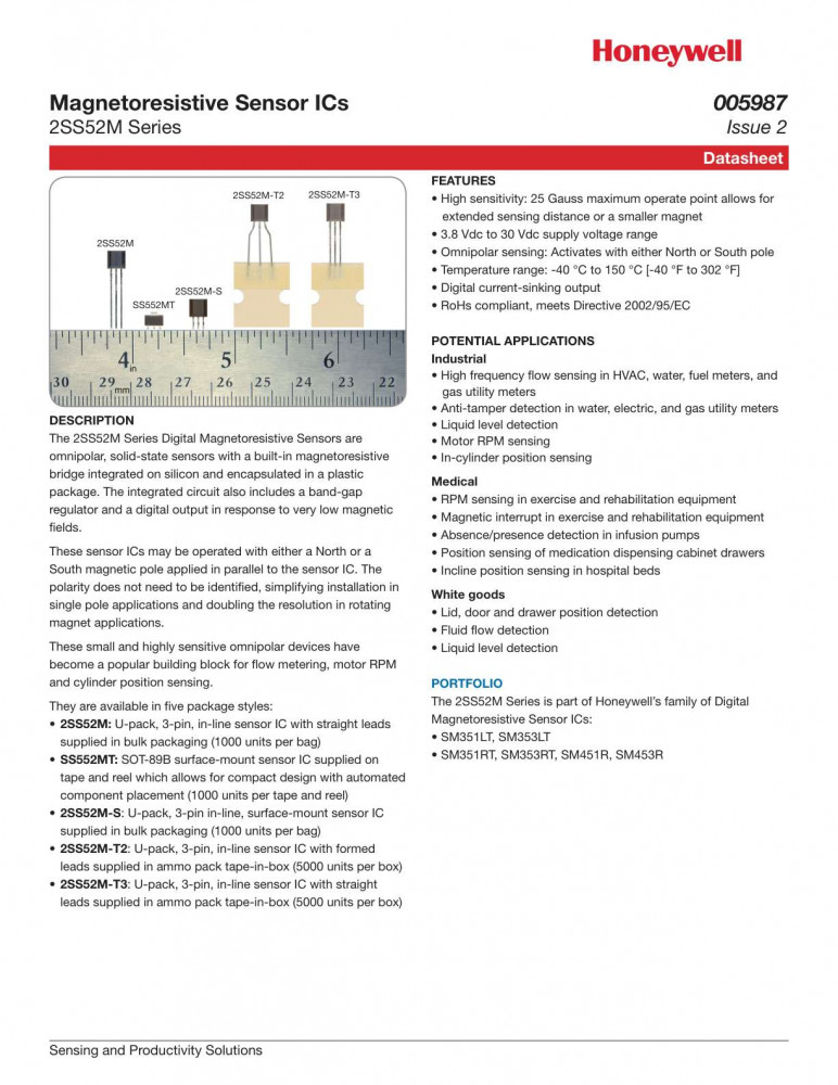Honeywell 2SS52M-S datasheet page 1