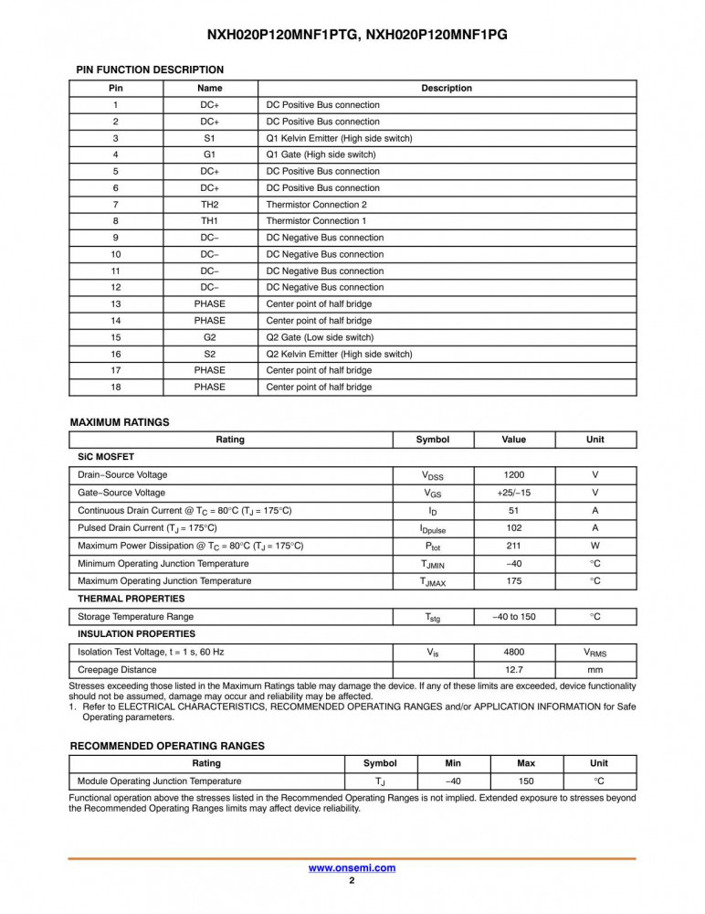 NXH020P120MNF1 datasheet page 2