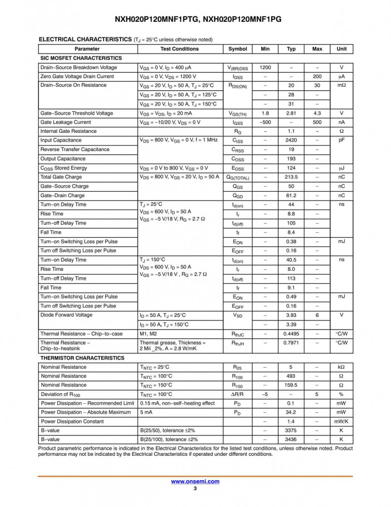 NXH020P120MNF1 datasheet page 3