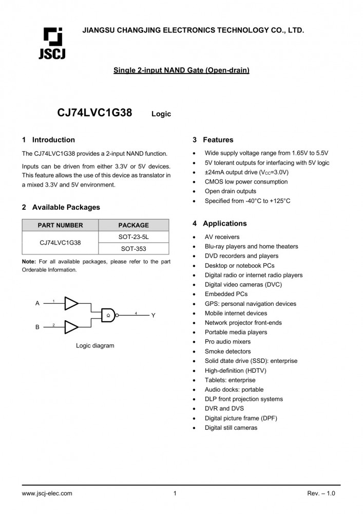 CJ74LVC1G38M5N datasheet page 1