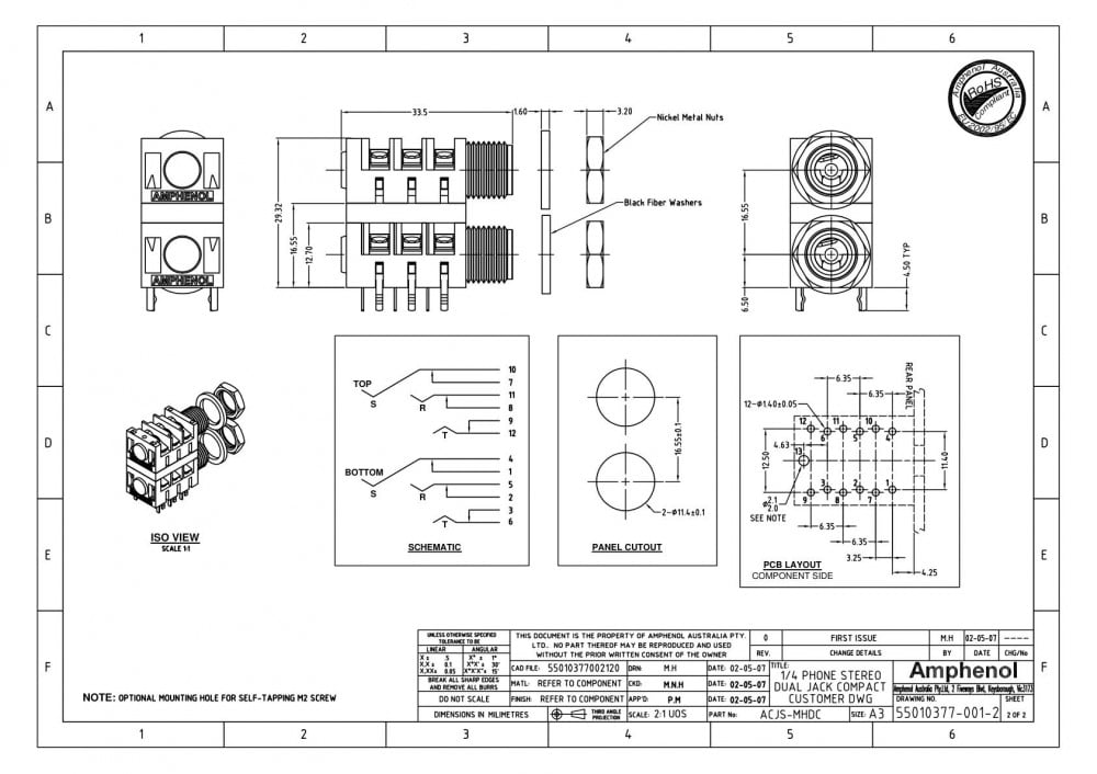 Amphenol ACJM-HHOP technical drawing page