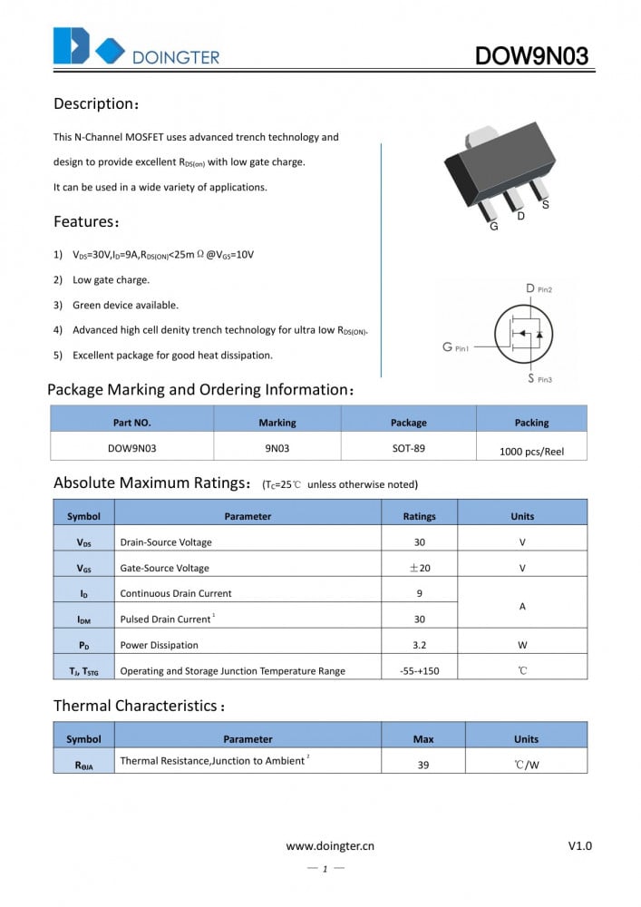 DOW9N03 datasheet page 1