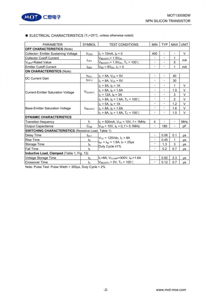 MOT13009DW datasheet page 2