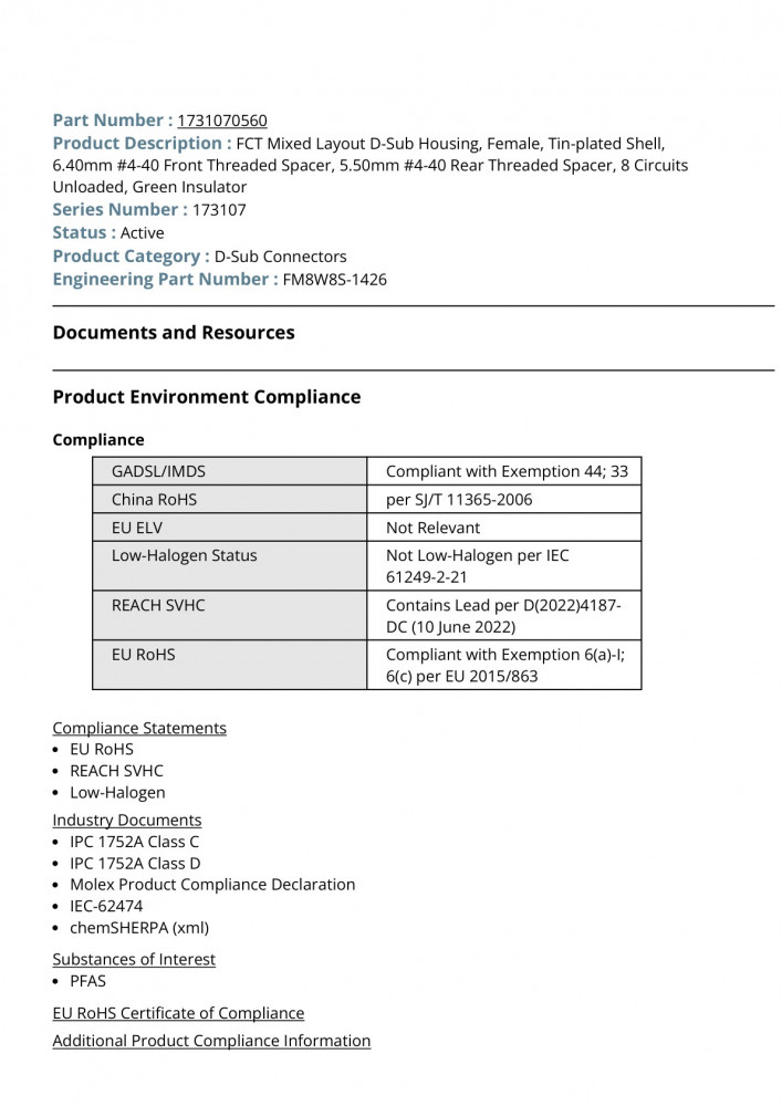 MOLEX 1731070560 document image, page 1