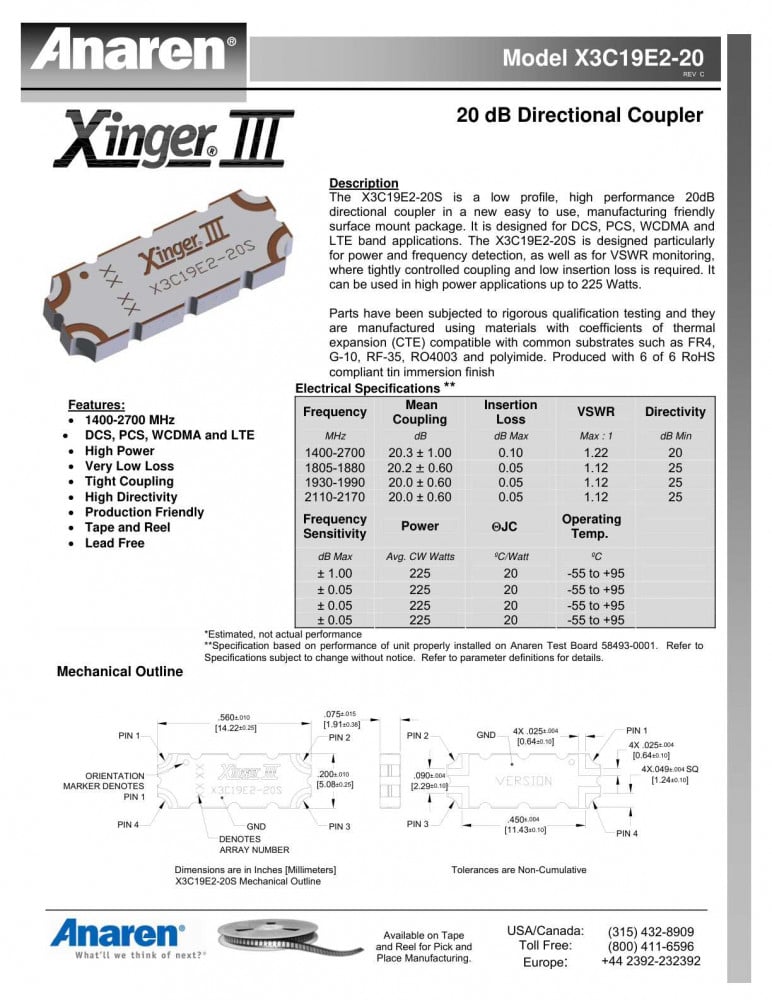X3C19E2-20S datasheet page 1
