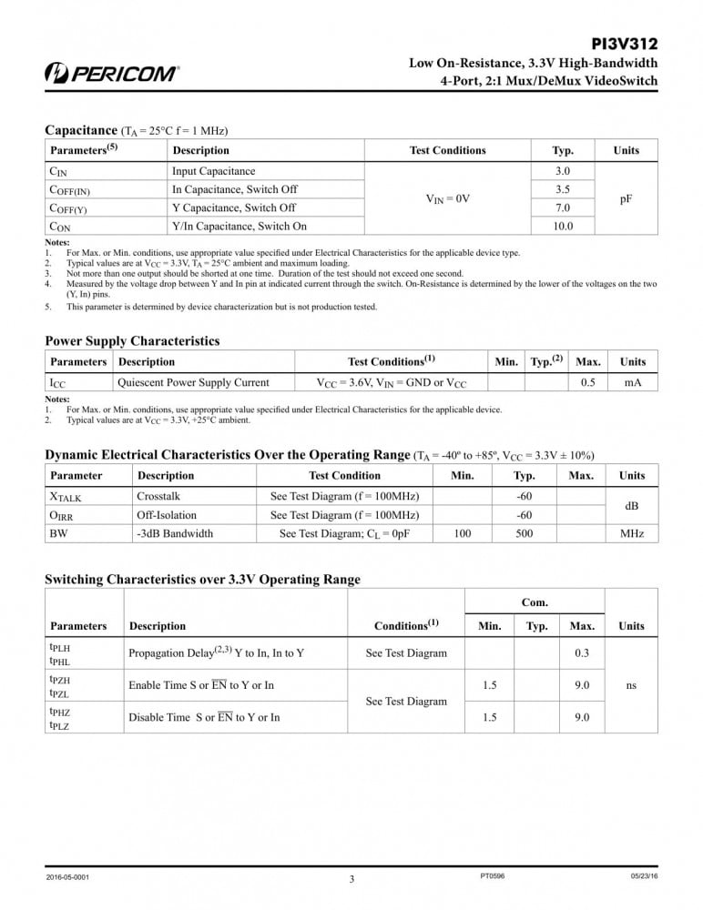 PI3V312LEX datasheet page 3