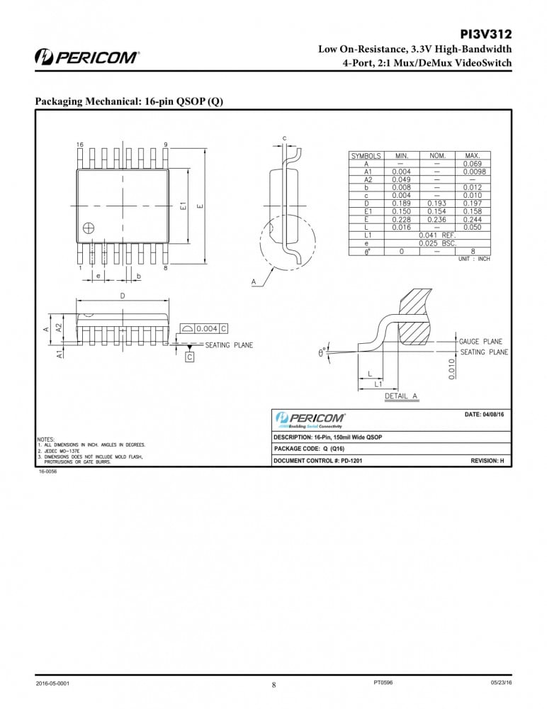 PI3V312LEX datasheet page 8