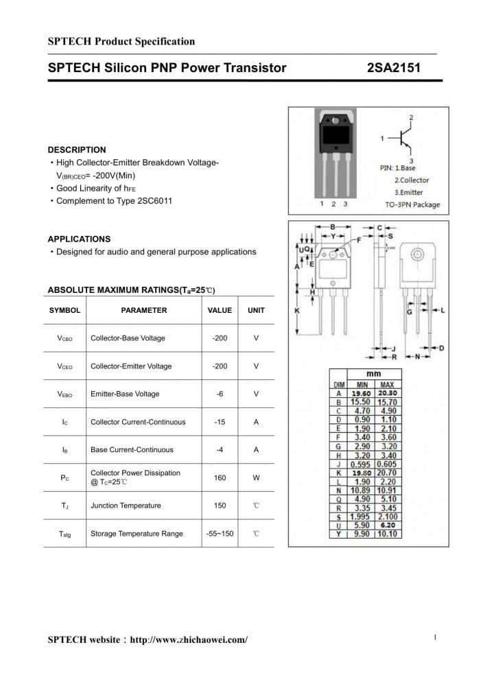 2SA2151 SPTECH datasheet page 1
