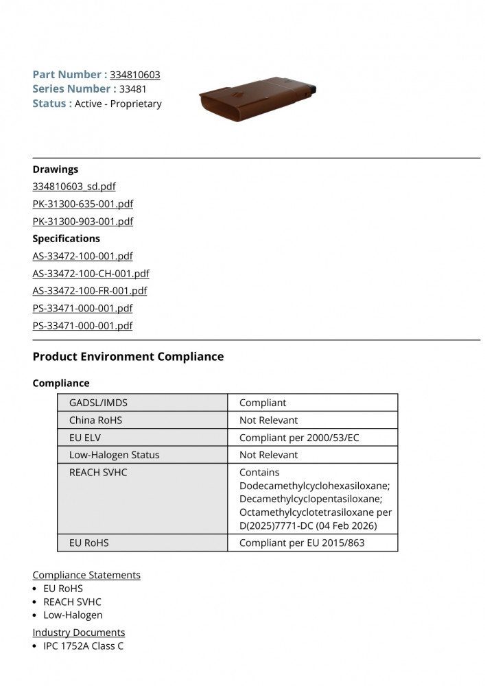 MOLEX 334810603 product document page 1