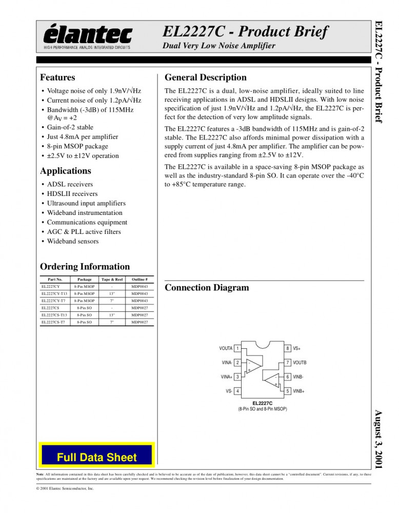 EL2227CY datasheet page 1