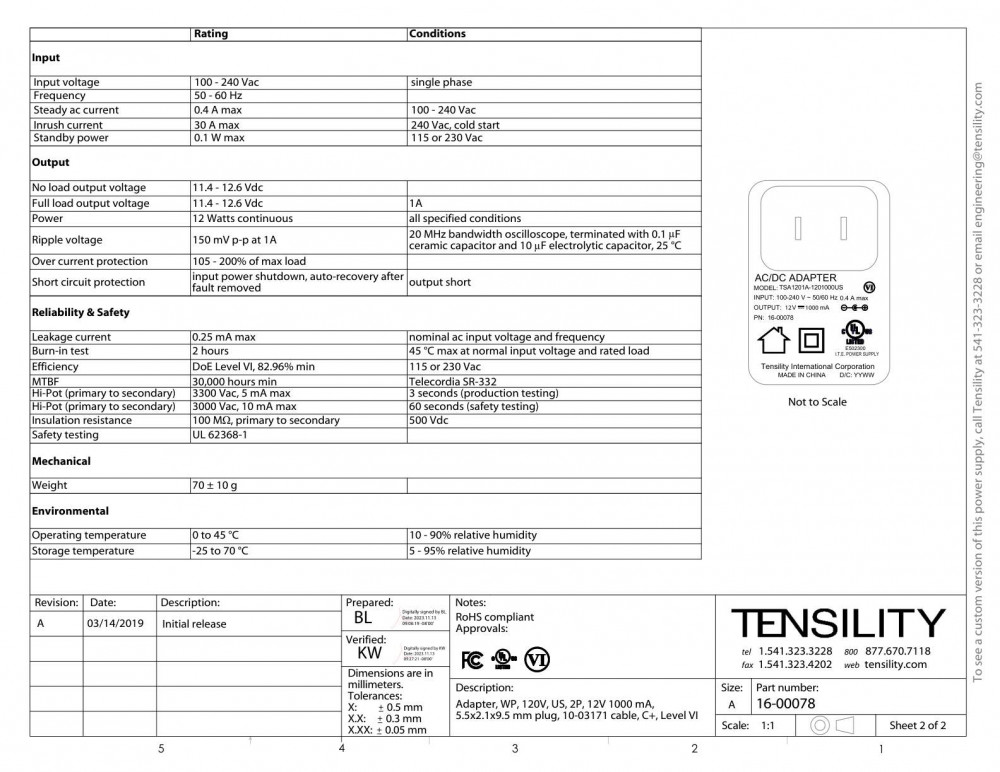 Tensility 16-00078 adapter specification drawing, page 2