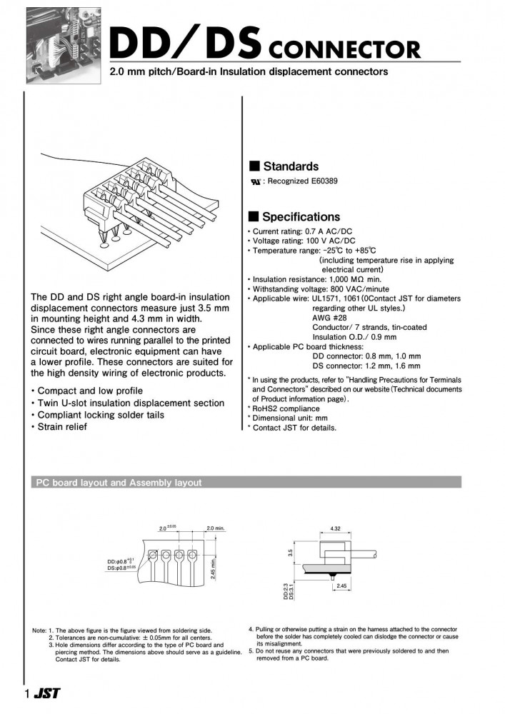 JST DD DS connector datasheet page 1