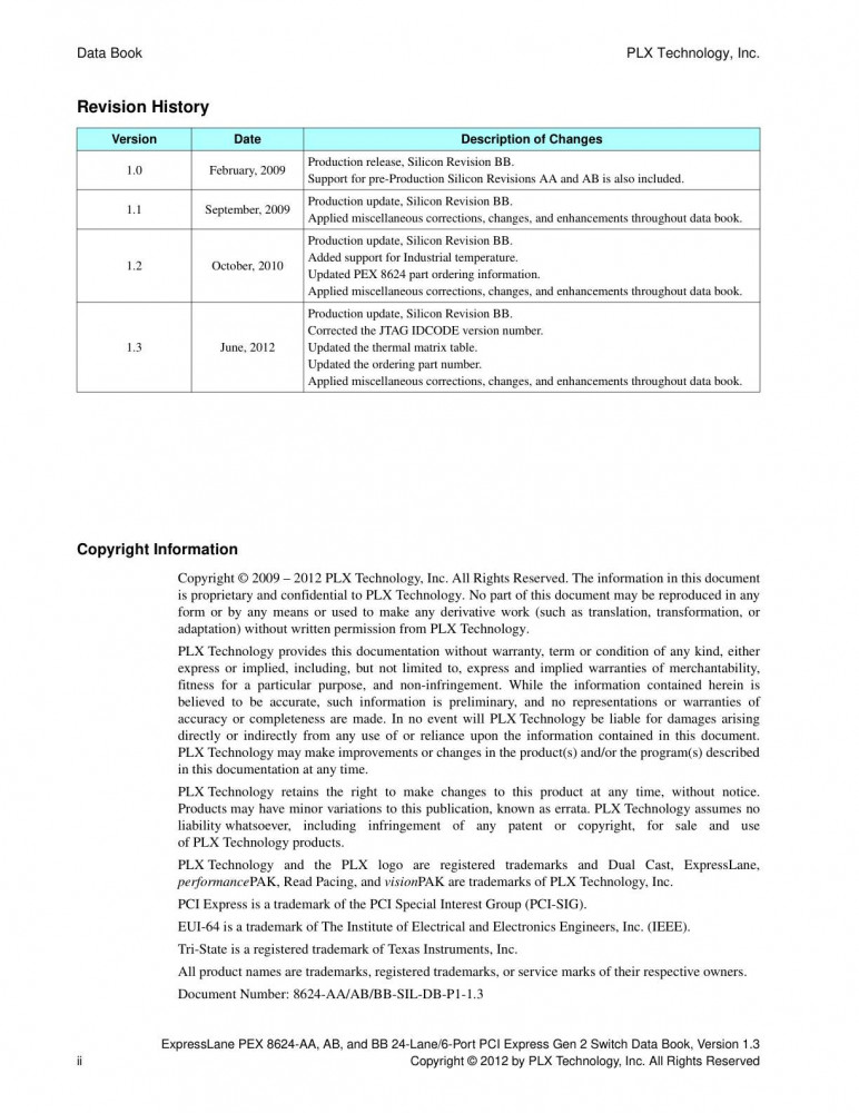 PEX8624 data book page 2