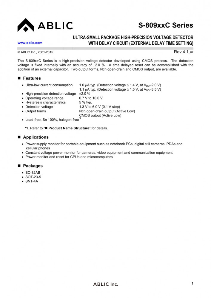ABLIC S-809xxC datasheet page 1