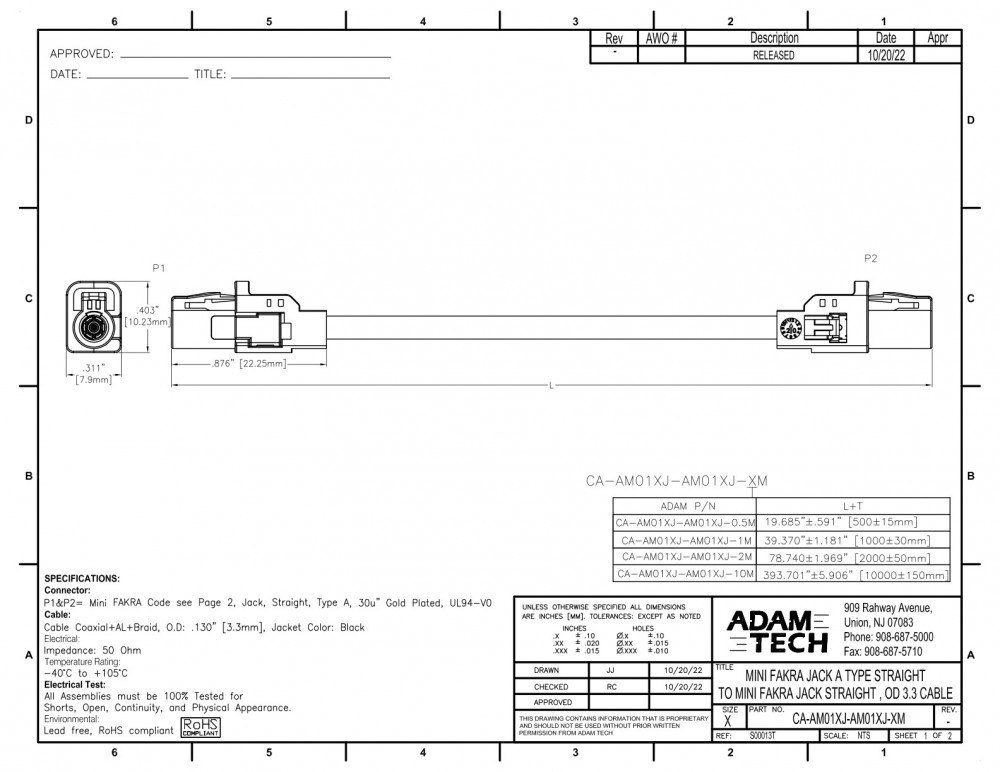 ADAM TECH CA-AM01XJ-AM01XJ-XM drawing, sheet 1