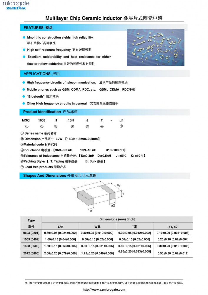 MGCI ceramic inductor document page 1