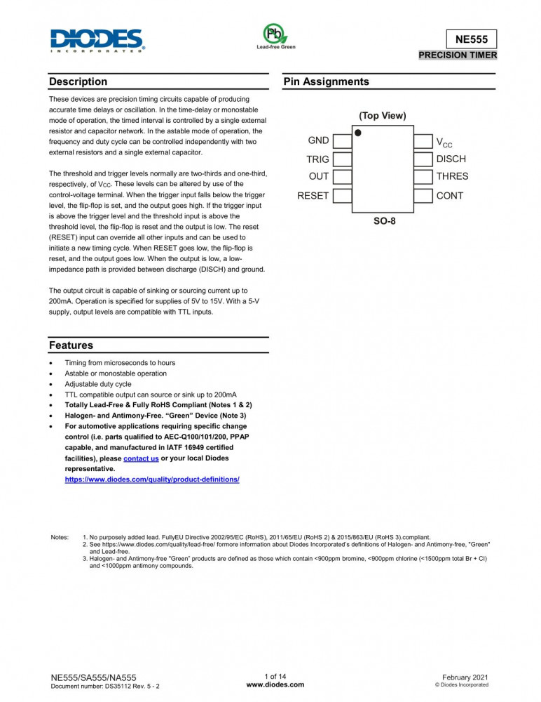 NE555S-13 datasheet page 1