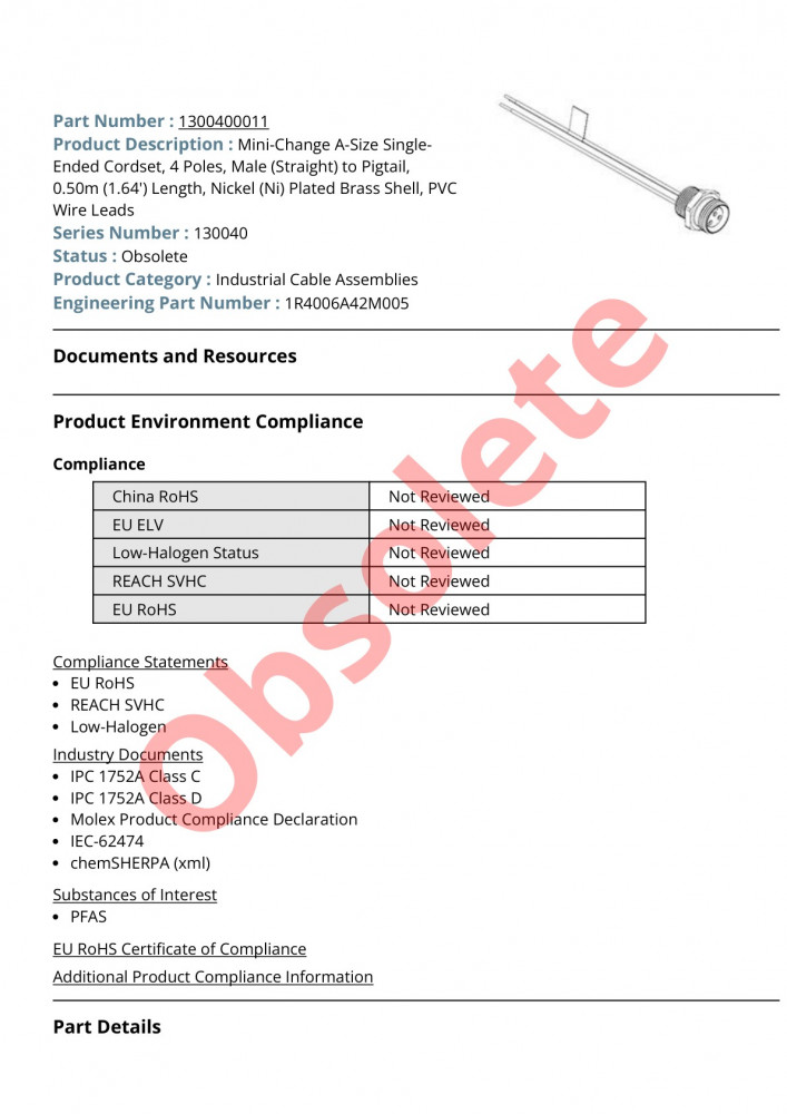 MOLEX 1300400011 product document page 1