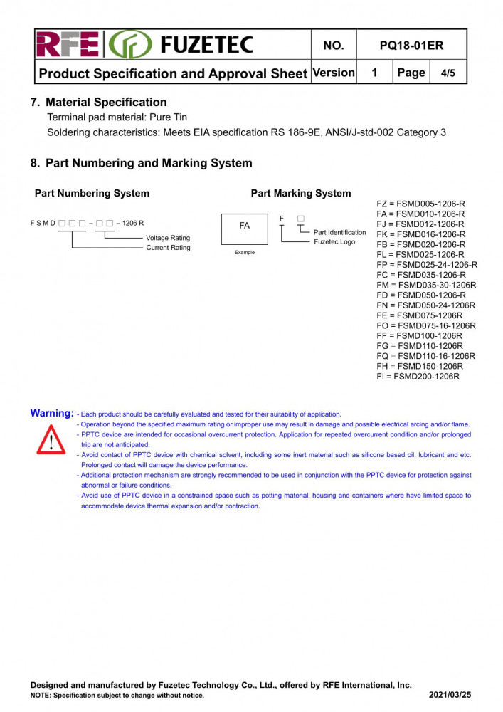 FUZETEC FSMD1206 specification sheet page 4