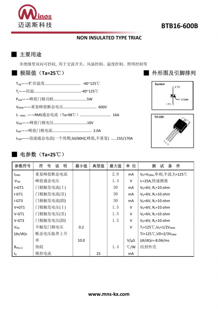 BTB16-600B datasheet page 1