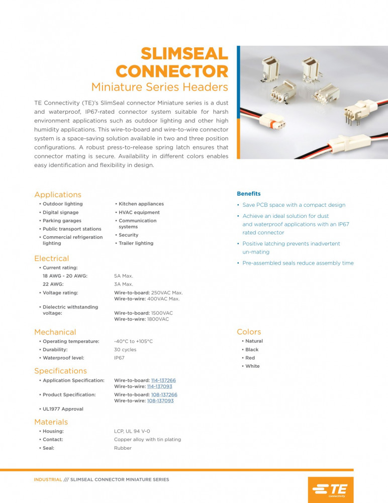 TE Connectivity SLIMSEAL connector brochure page 1