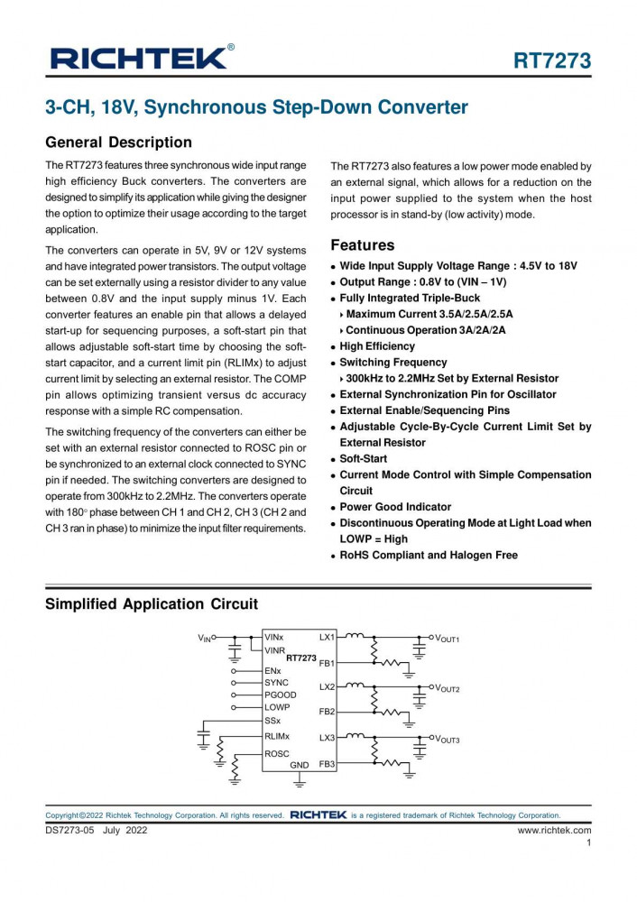 RT7273 datasheet page 1
