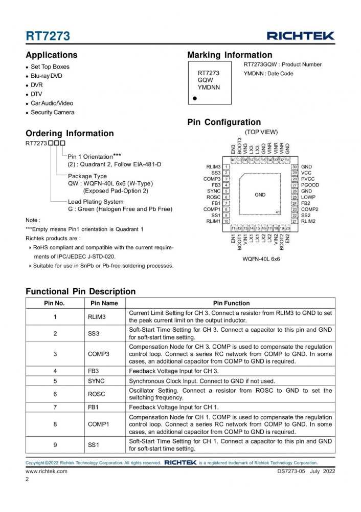 RT7273 datasheet page 2