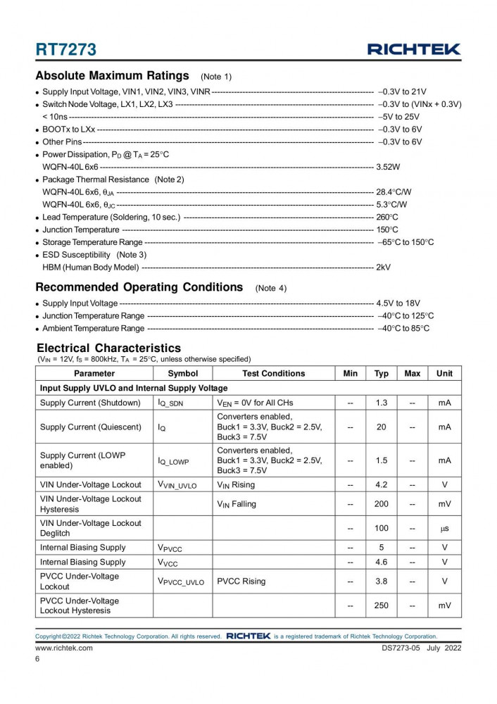 RT7273 datasheet page 6
