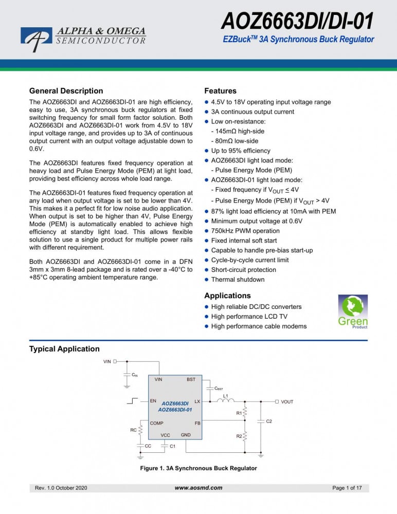 AOZ6663DI datasheet page 1