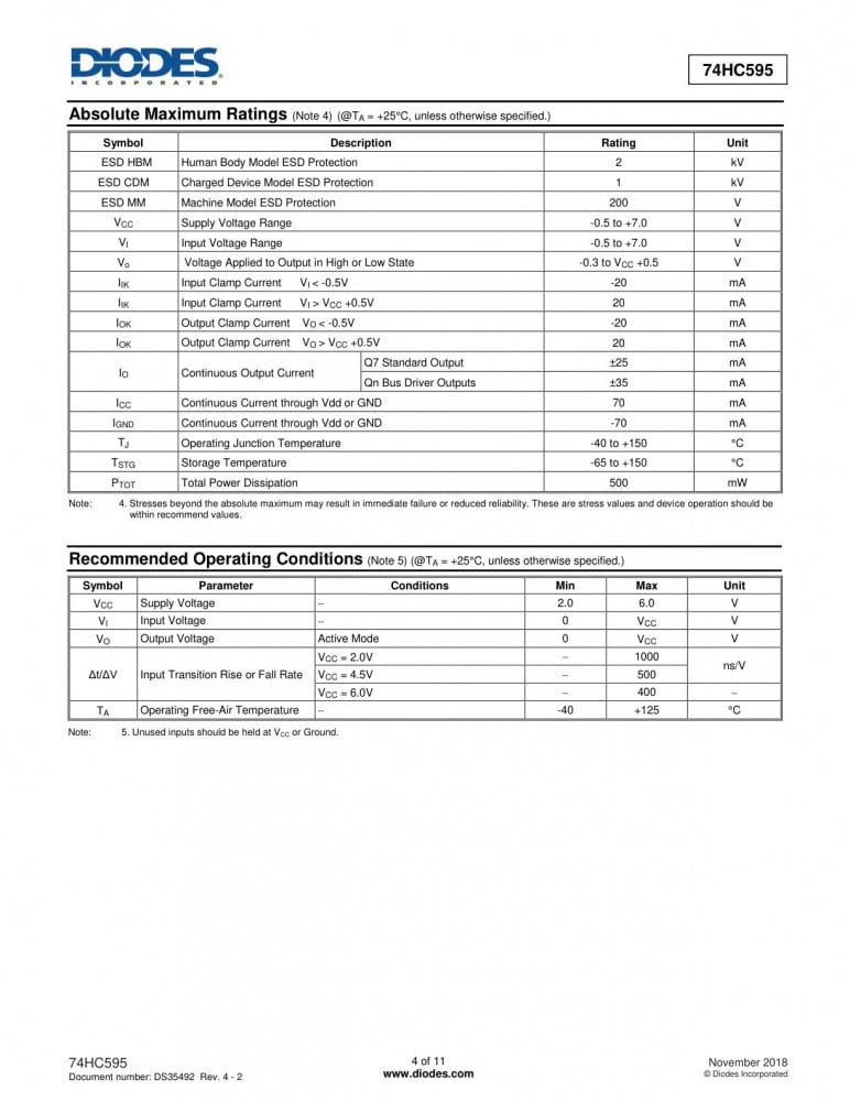 74HC595T16-13 datasheet page 4